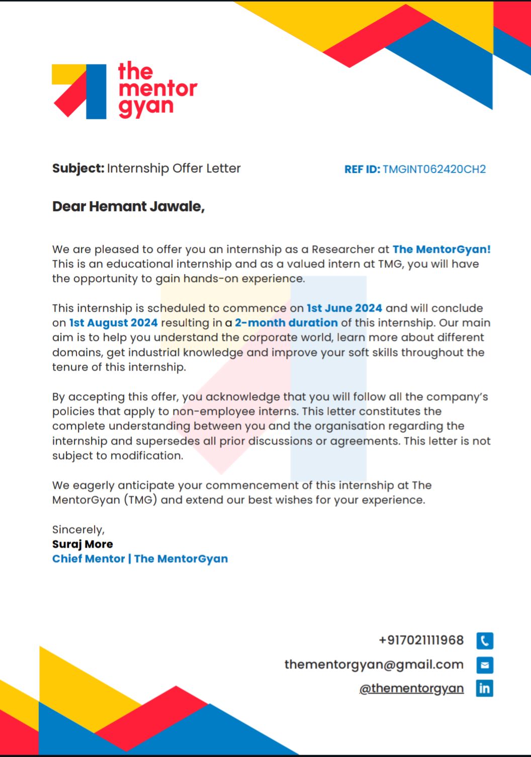 Hemant Jawale on LinkedIn: #internship #tmg #careergrowth Hemant Jawale on LinkedIn: #internship #tmg #careergrowth