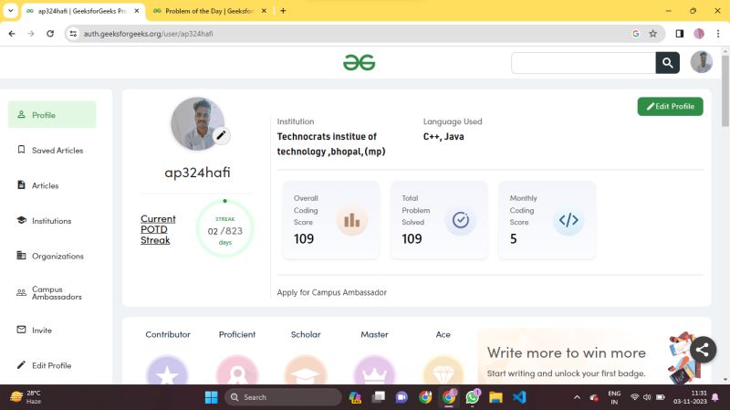 Abhishek Patil on LinkedIn: #geeksforgeeks #coding #achievementunlocked ... Abhishek Patil on LinkedIn: #geeksforgeeks #coding #achievementunlocked ...