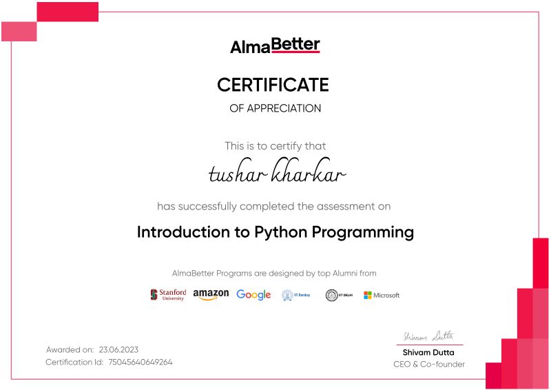 Tushar Kharkar on LinkedIn: 🎉 Excited to Share My Python Programming ... Tushar Kharkar on LinkedIn: 🎉 Excited to Share My Python Programming ...