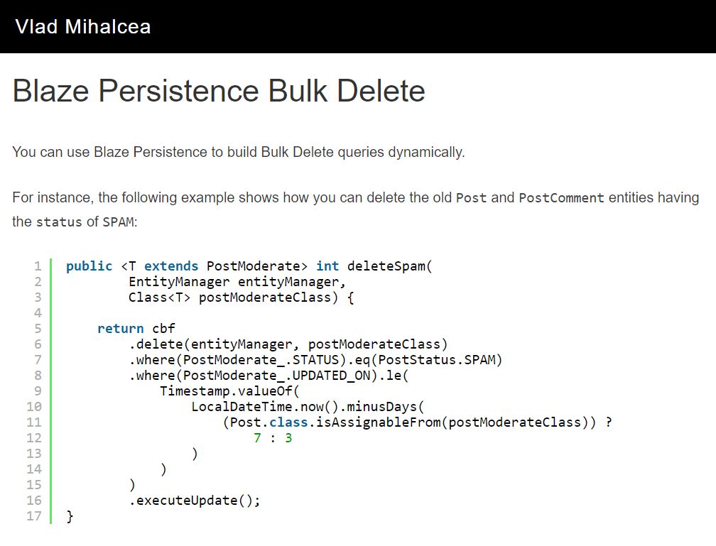 Vlad Mihalcea on LinkedIn: JPA Bulk Update and Delete with Blaze ... Vlad Mihalcea on LinkedIn: JPA Bulk Update and Delete with Blaze ...