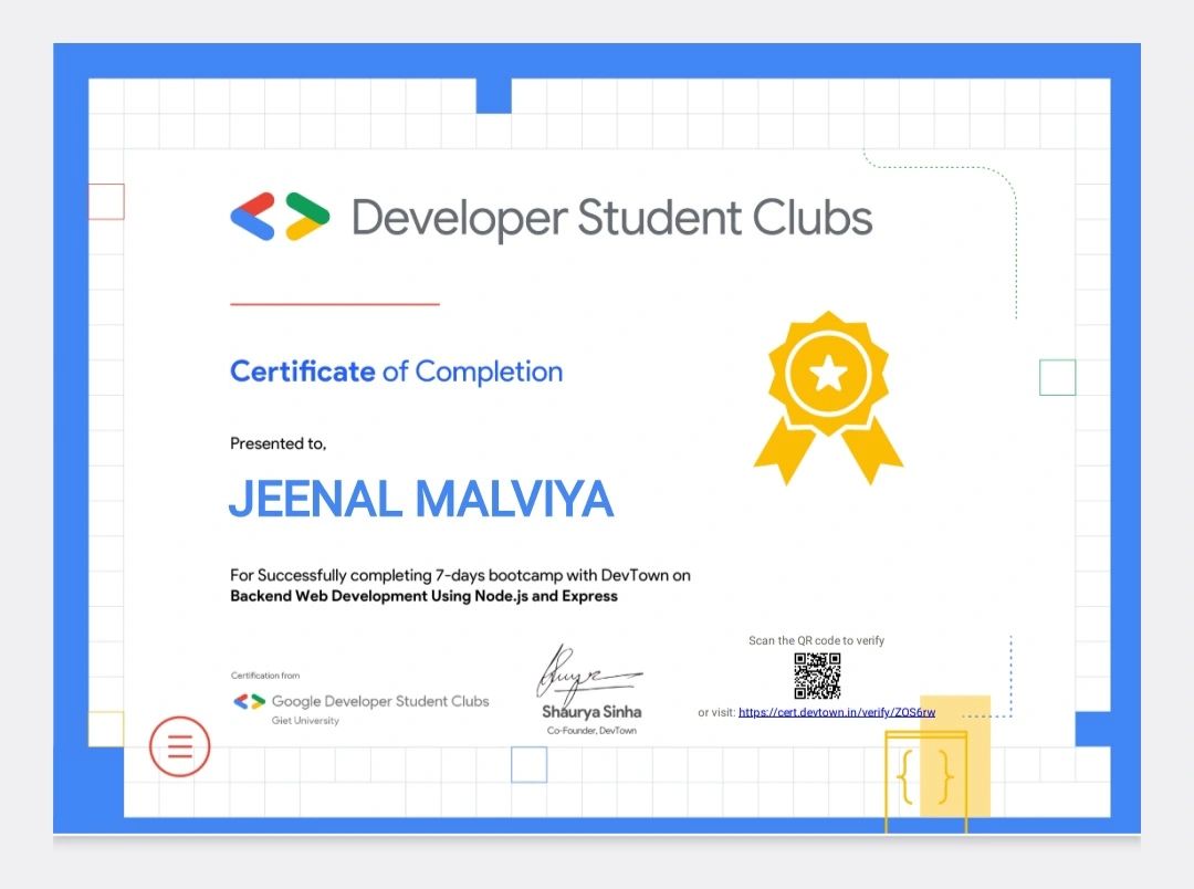 Jeenal Malviya on LinkedIn: #nodejs #express #certifications # ... Jeenal Malviya on LinkedIn: #nodejs #express #certifications # ...