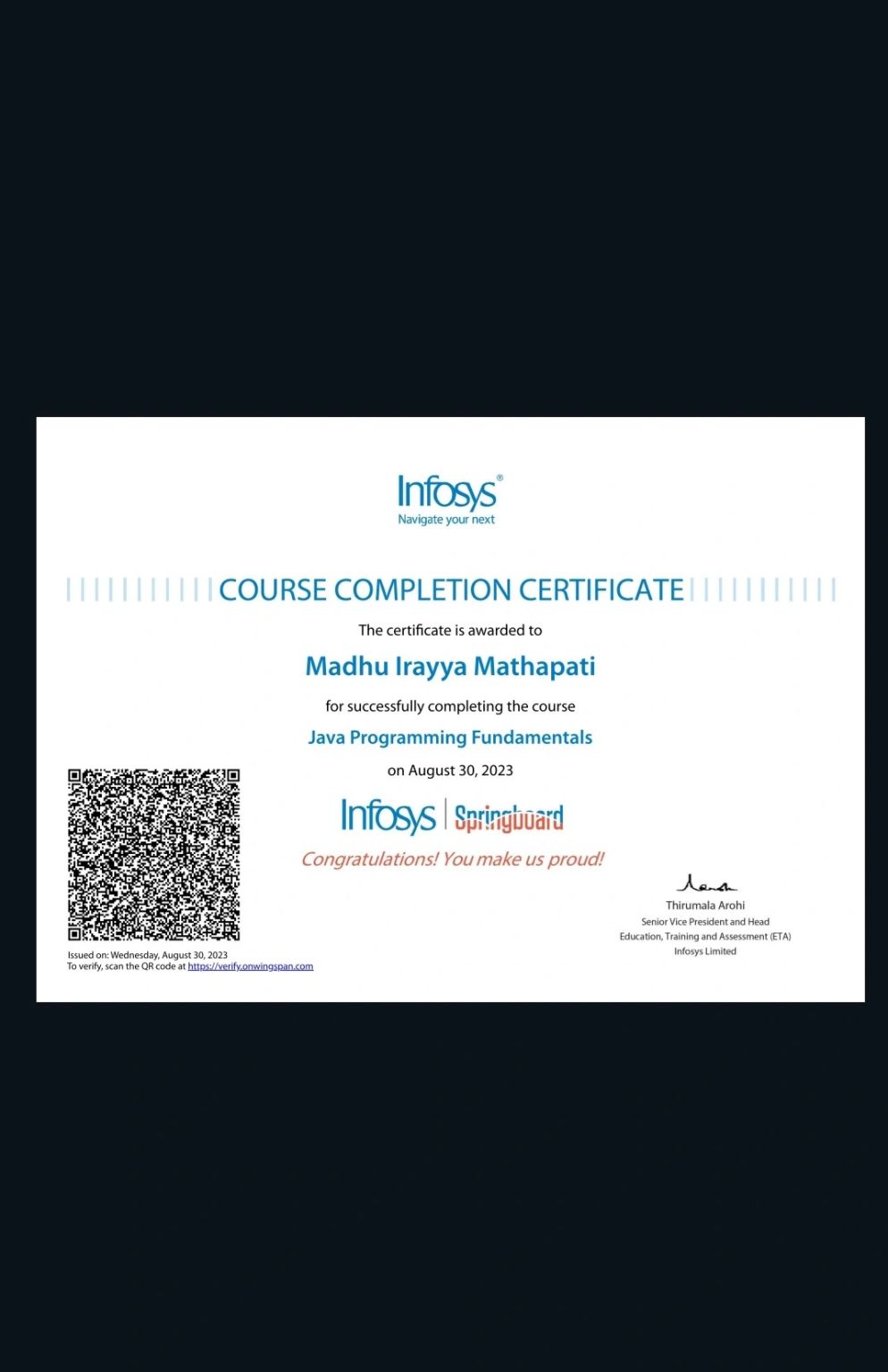 Madhu Mathapati on LinkedIn: infosys Spring board -Java Programming ... Madhu Mathapati on LinkedIn: infosys Spring board -Java Programming ...
