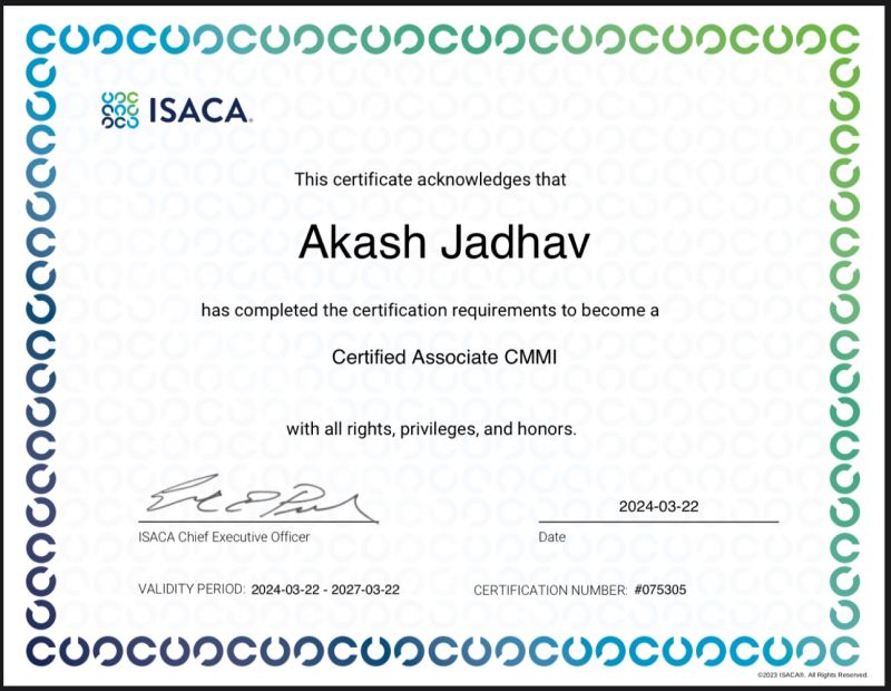 Akash Jadhav on LinkedIn: #cmmi #isaca #certification Akash Jadhav on LinkedIn: #cmmi #isaca #certification