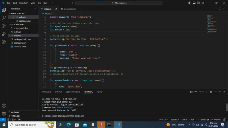 Hiba Siddiqui on LinkedIn: hey my CLI ATM Machine with typescript node ... Hiba Siddiqui on LinkedIn: hey my CLI ATM Machine with typescript node ...