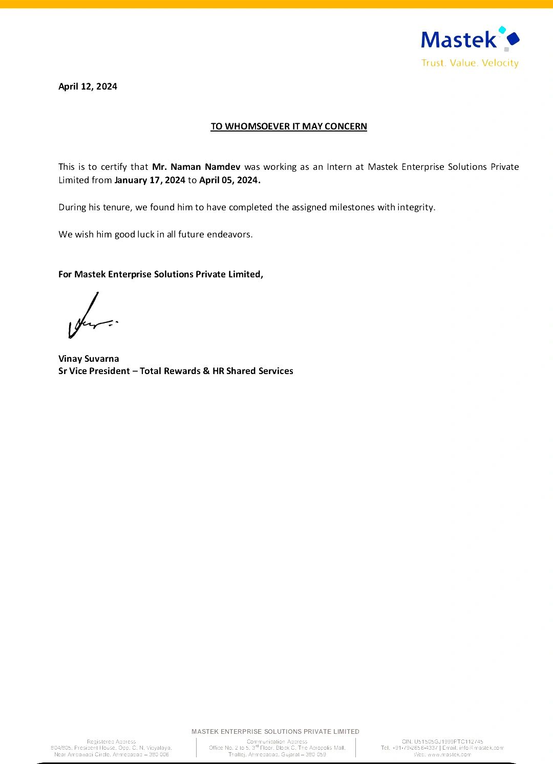 Naman Namdev on LinkedIn: #mastek #internshipexperience #gratitude # ... Naman Namdev on LinkedIn: #mastek #internshipexperience #gratitude # ...