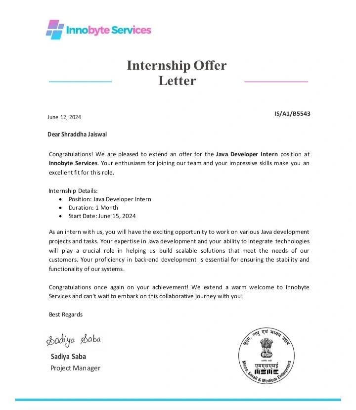 Shraddha Jaiswal on LinkedIn: #javadevelopment #internship #techjourney Shraddha Jaiswal on LinkedIn: #javadevelopment #internship #techjourney