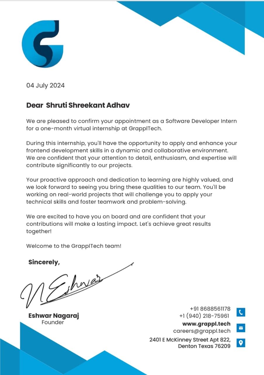 Shruti Adhav on LinkedIn: #grappltech #internship #softwareintern Shruti Adhav on LinkedIn: #grappltech #internship #softwareintern