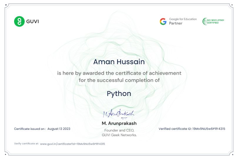 Aman Hussain on LinkedIn: #guvi #python #pythonprogramming #learning Aman Hussain on LinkedIn: #guvi #python #pythonprogramming #learning
