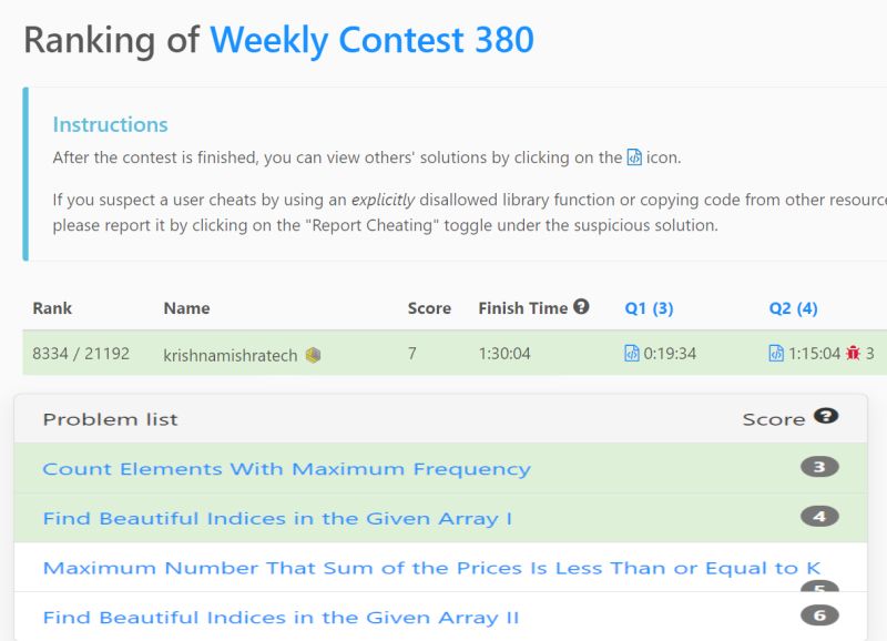 Krishna Mishra on LinkedIn: #leetcode #codingdebut #contest2024 # ... Krishna Mishra on LinkedIn: #leetcode #codingdebut #contest2024 # ...