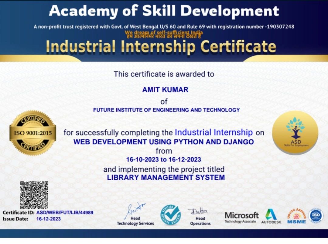 Amit Kumar on LinkedIn: #webdevelopment #python #django #internshipcomplete Amit Kumar on LinkedIn: #webdevelopment #python #django #internshipcomplete