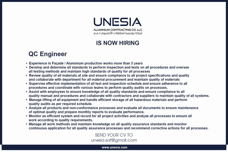 Unesia Aluminium Contracting on LinkedIn: #hiring #hiringnow #hiring2023 Unesia Aluminium Contracting on LinkedIn: #hiring #hiringnow #hiring2023