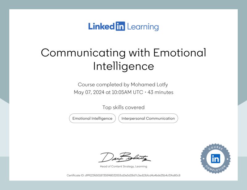 Mohamed Lotfy on LinkedIn: Certificate of Completion Mohamed Lotfy on LinkedIn: Certificate of Completion