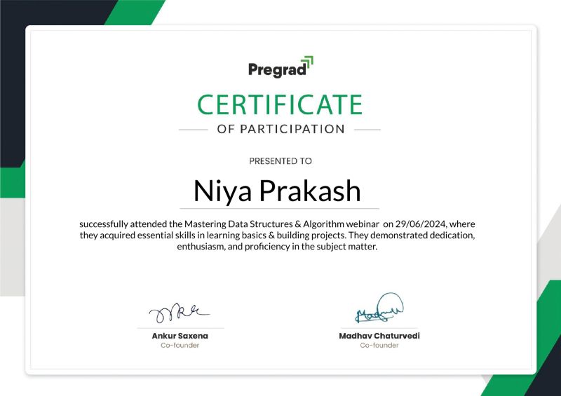 NIYA PRAKASH on LinkedIn: #certification #datastructures #algorithms # ... NIYA PRAKASH on LinkedIn: #certification #datastructures #algorithms # ...
