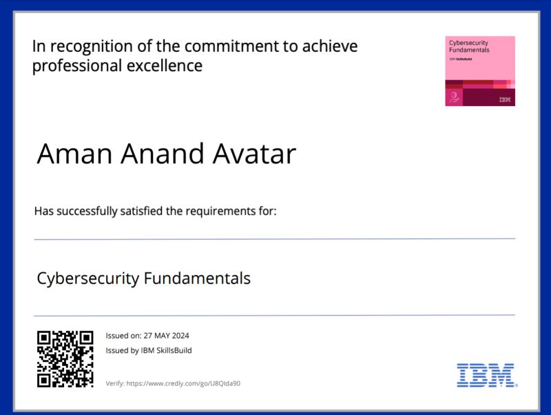 Aman Anand Avatar on LinkedIn: IBM - Cybersecurity Fundamentals Aman Anand Avatar on LinkedIn: IBM - Cybersecurity Fundamentals