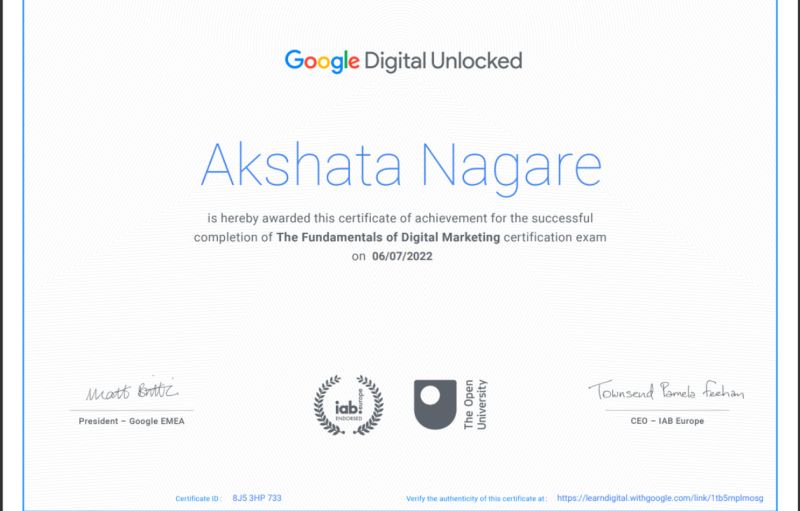 Akshata Nagare on LinkedIn: #googlecertified #digitalmarketing Akshata Nagare on LinkedIn: #googlecertified #digitalmarketing