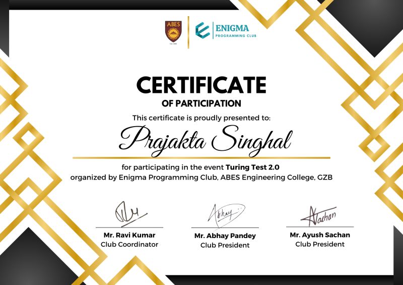 Prajakta Singhal on LinkedIn: #turingtest #enigmaprogrammingclub # ... Prajakta Singhal on LinkedIn: #turingtest #enigmaprogrammingclub # ...