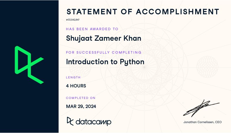 Shujaat Zameer on LinkedIn: #python #datacamp #dataanalyst #datascience ... Shujaat Zameer on LinkedIn: #python #datacamp #dataanalyst #datascience ...