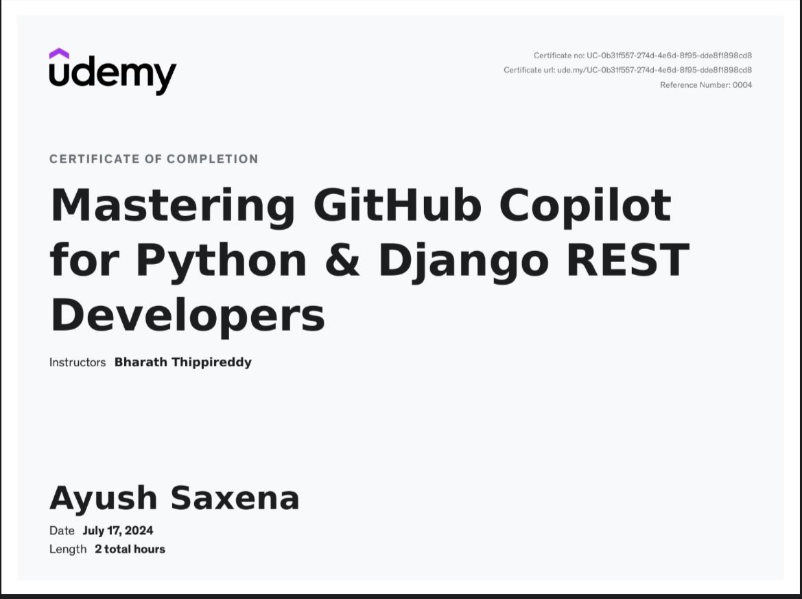 Ayush Saxena on LinkedIn: #python #django #githubcopilot # ... Ayush Saxena on LinkedIn: #python #django #githubcopilot # ...