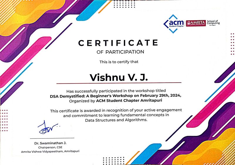 Participated in DSA Demystified workshop | Vishnu V J posted on the ... Participated in DSA Demystified workshop | Vishnu V J posted on the ...
