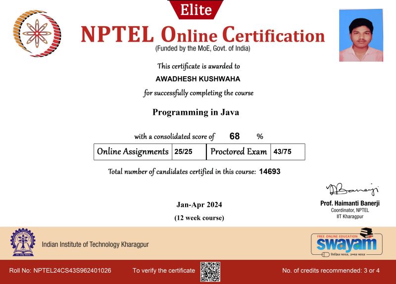 Awadhesh Kushwaha on LinkedIn: #java #programming #nptel #iitkharagpur ... Awadhesh Kushwaha on LinkedIn: #java #programming #nptel #iitkharagpur ...