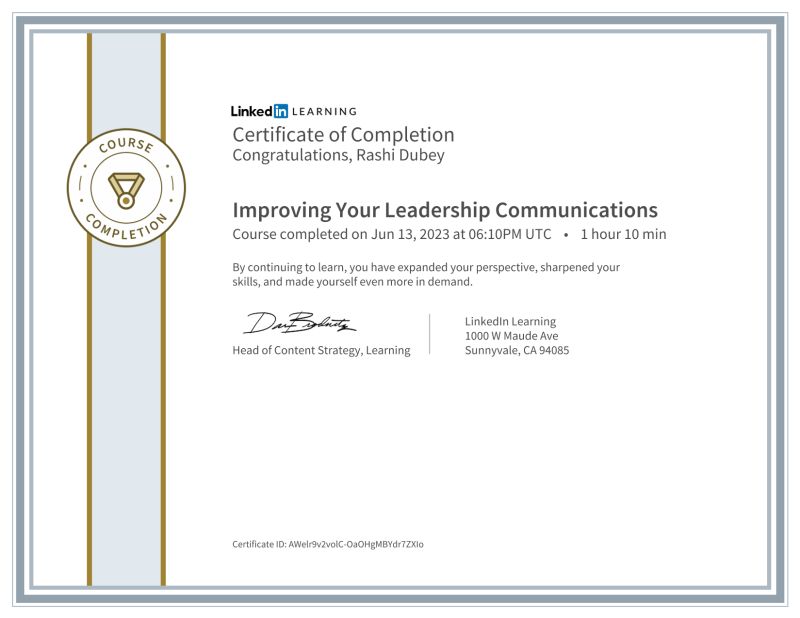 Rashi Dubey on LinkedIn: Certificate of Completion Rashi Dubey on LinkedIn: Certificate of Completion