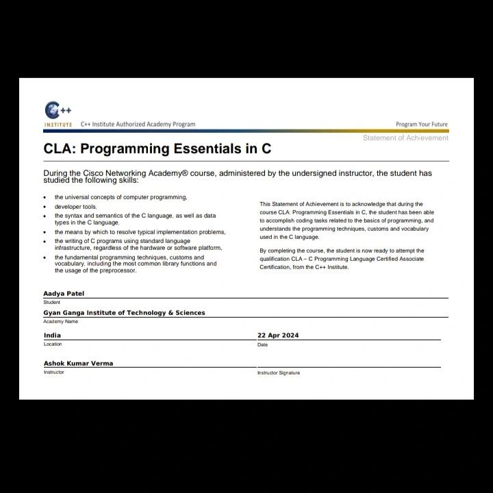 Aadya Patel on LinkedIn: #cprogramming #ciscocertified Aadya Patel on LinkedIn: #cprogramming #ciscocertified