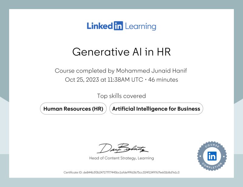 Mohammed Junaid Hanif on LinkedIn: Certificate of Completion Mohammed Junaid Hanif on LinkedIn: Certificate of Completion