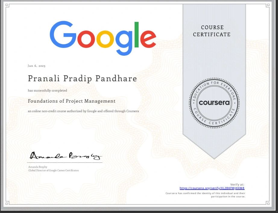 Pranali Pandhare on LinkedIn: #courseracertification #google Pranali Pandhare on LinkedIn: #courseracertification #google