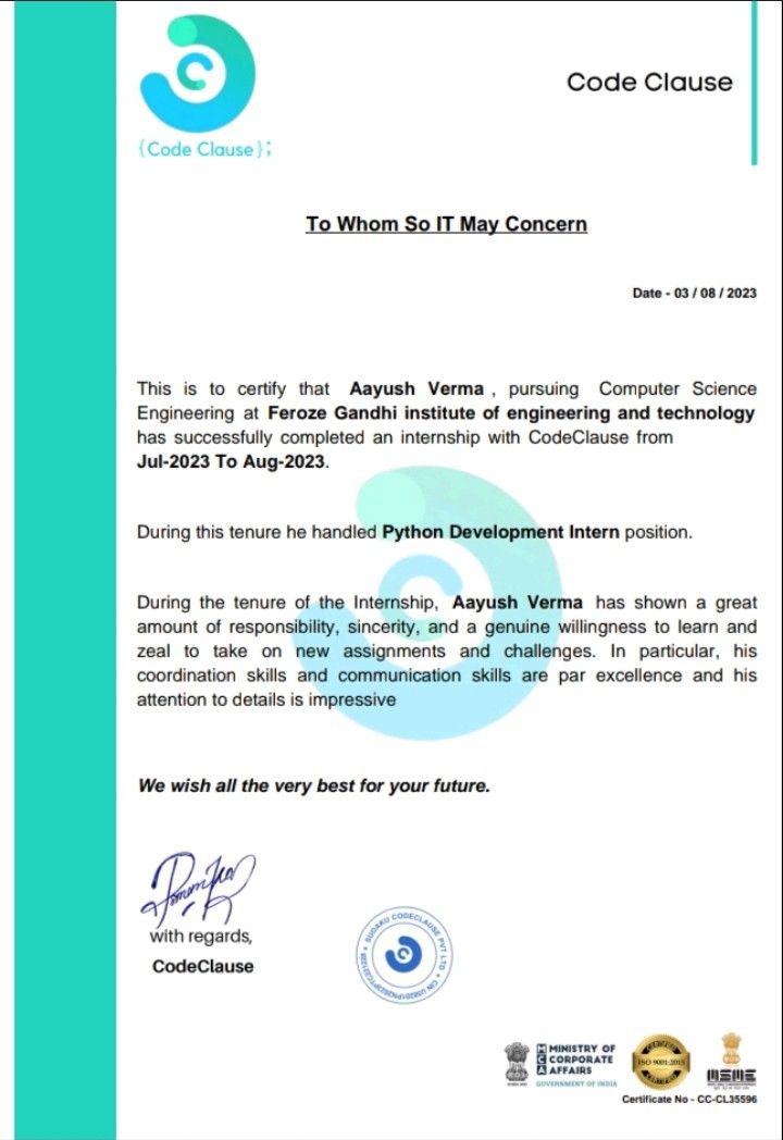 Aayush Verma on LinkedIn: #pythondeveloper #internshipjourney # ... Aayush Verma on LinkedIn: #pythondeveloper #internshipjourney # ...