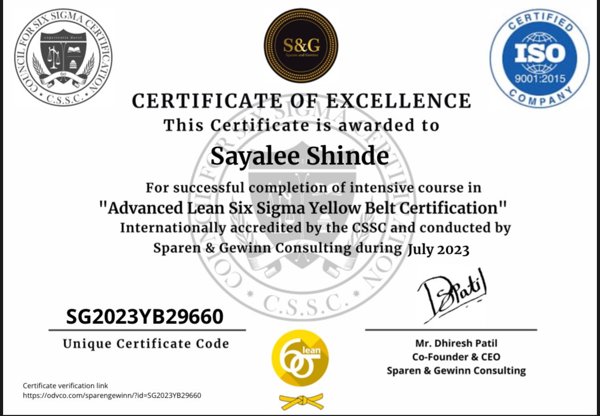 Sayalee Shinde on LinkedIn: Completed Advance Lean Six Sigma Yellow ... Sayalee Shinde on LinkedIn: Completed Advance Lean Six Sigma Yellow ...