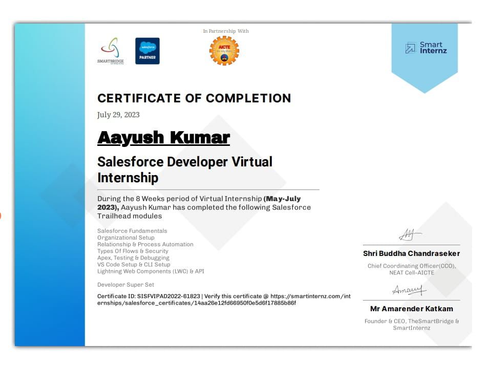Aayush Kumar on LinkedIn: #salesforcedeveloper #virtualinternship # ... Aayush Kumar on LinkedIn: #salesforcedeveloper #virtualinternship # ...