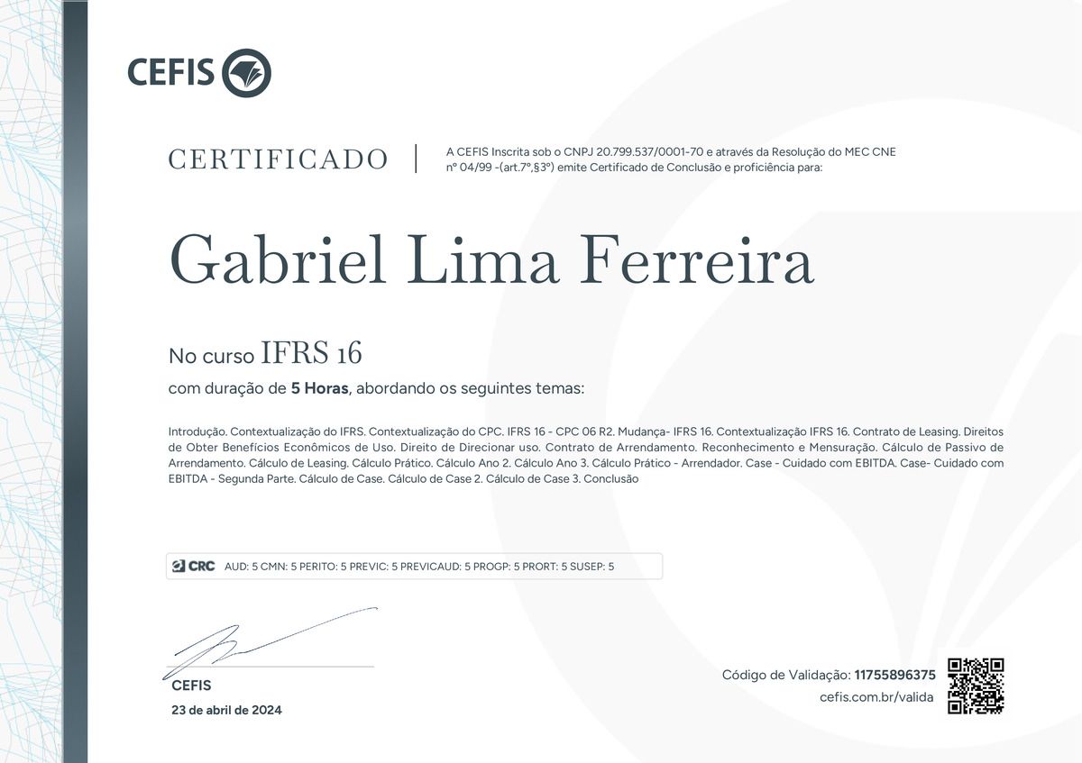 Gabriel Ferreira no LinkedIn: Conquistei mais um certificado na CEFIS ... Gabriel Ferreira no LinkedIn: Conquistei mais um certificado na CEFIS ...