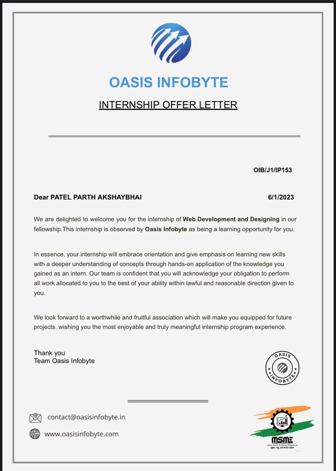 Parth Patel on LinkedIn: #oasisinfobyte #internship #work # ... Parth Patel on LinkedIn: #oasisinfobyte #internship #work # ...