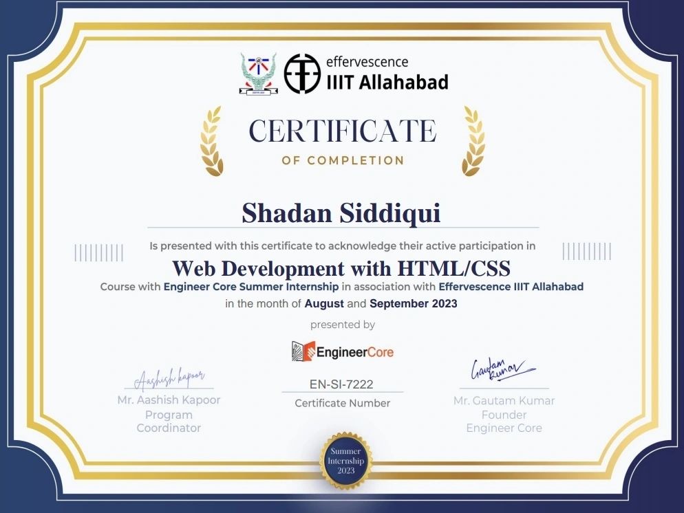 Mohd Shadan on LinkedIn: #iitallahabad #html #css #webdevelopment Mohd Shadan on LinkedIn: #iitallahabad #html #css #webdevelopment