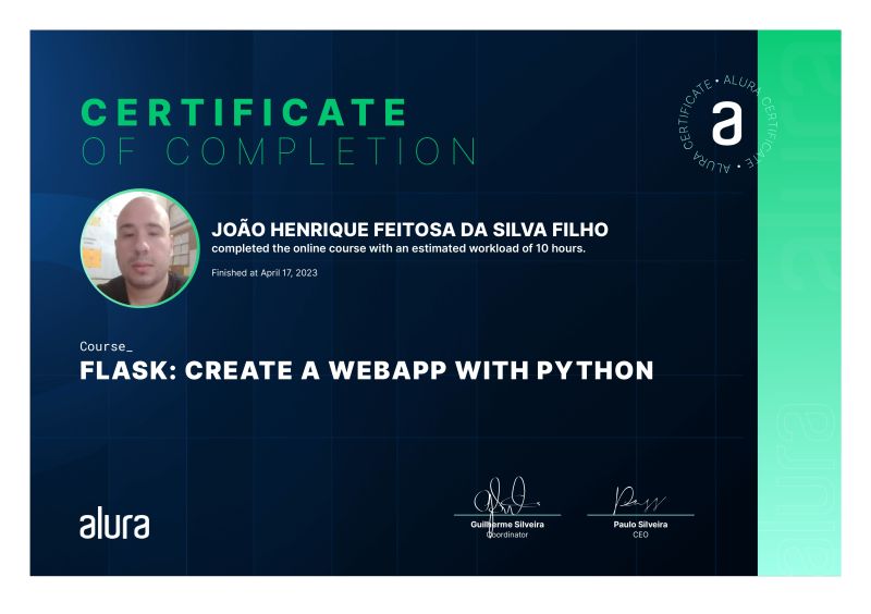 João Henrique Feitosa on LinkedIn: #flask #webapp #python #alura # ... João Henrique Feitosa on LinkedIn: #flask #webapp #python #alura # ...