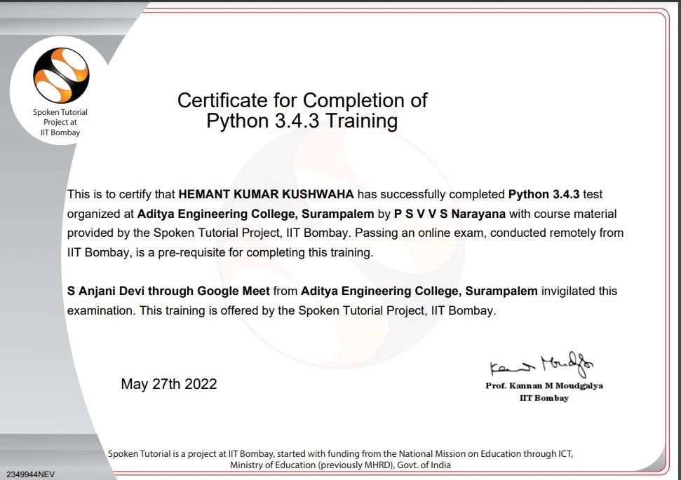 Hemant Kumar Kushwaha on LinkedIn: Certificate for Completion of Python ... Hemant Kumar Kushwaha on LinkedIn: Certificate for Completion of Python ...