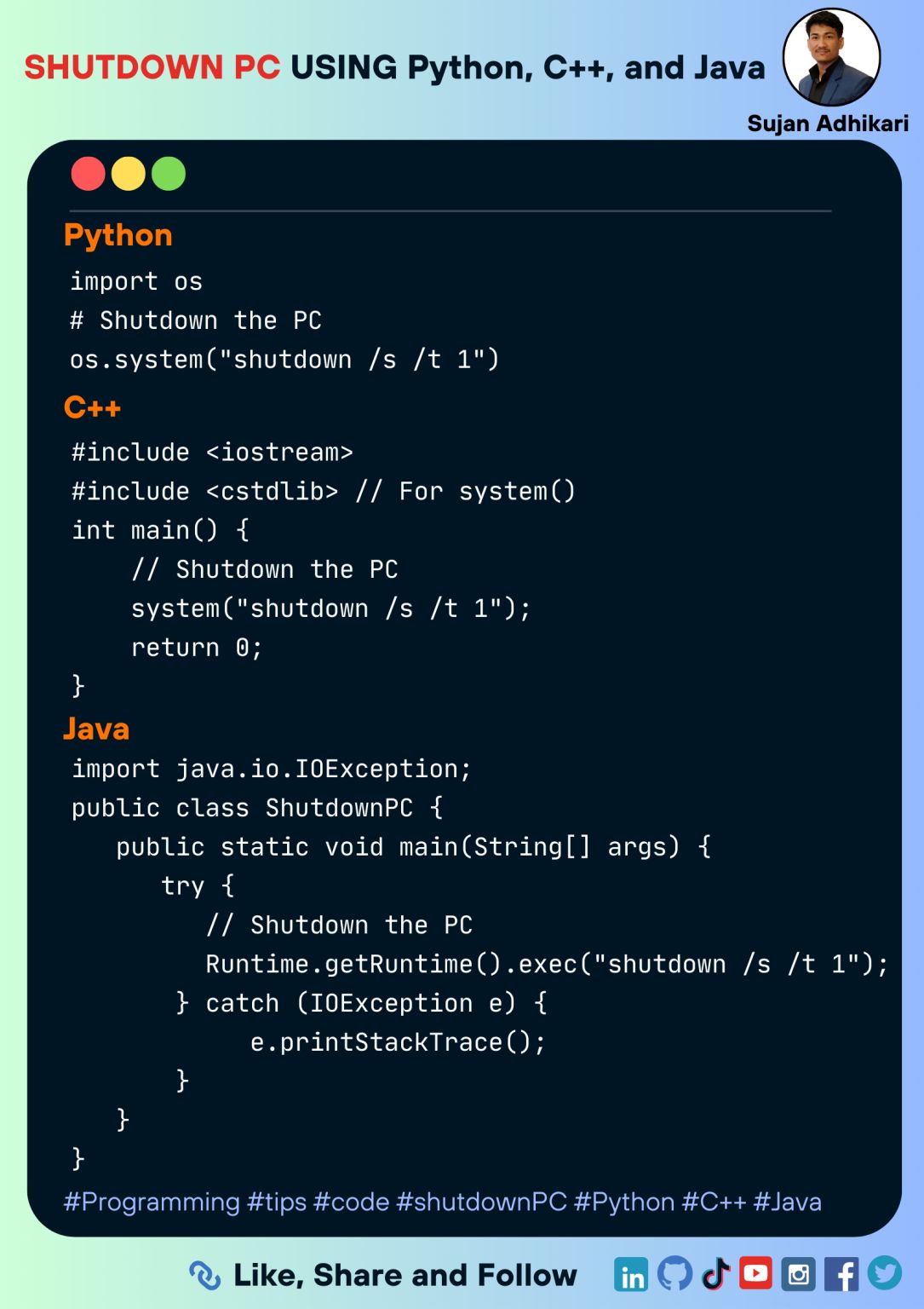 Sujan Adhikari on LinkedIn: #programming #code #tips #shutdown #pc # ... Sujan Adhikari on LinkedIn: #programming #code #tips #shutdown #pc # ...