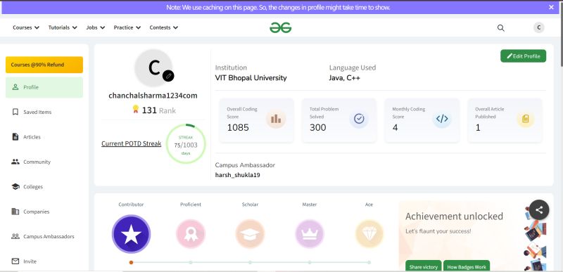 Completed 300 coding problems on GeeksforGeeks | Chanchal Sharma posted ... Completed 300 coding problems on GeeksforGeeks | Chanchal Sharma posted ...