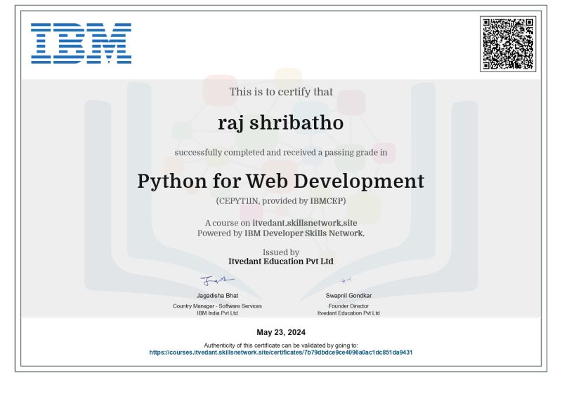 RAJ SHRIBATHO on LinkedIn: #python #webdevelopment #ibm #itvedant # ... RAJ SHRIBATHO on LinkedIn: #python #webdevelopment #ibm #itvedant # ...