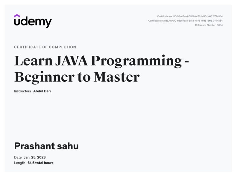 Prashant sahu on LinkedIn: Java certification from Udemy. Prashant sahu on LinkedIn: Java certification from Udemy.