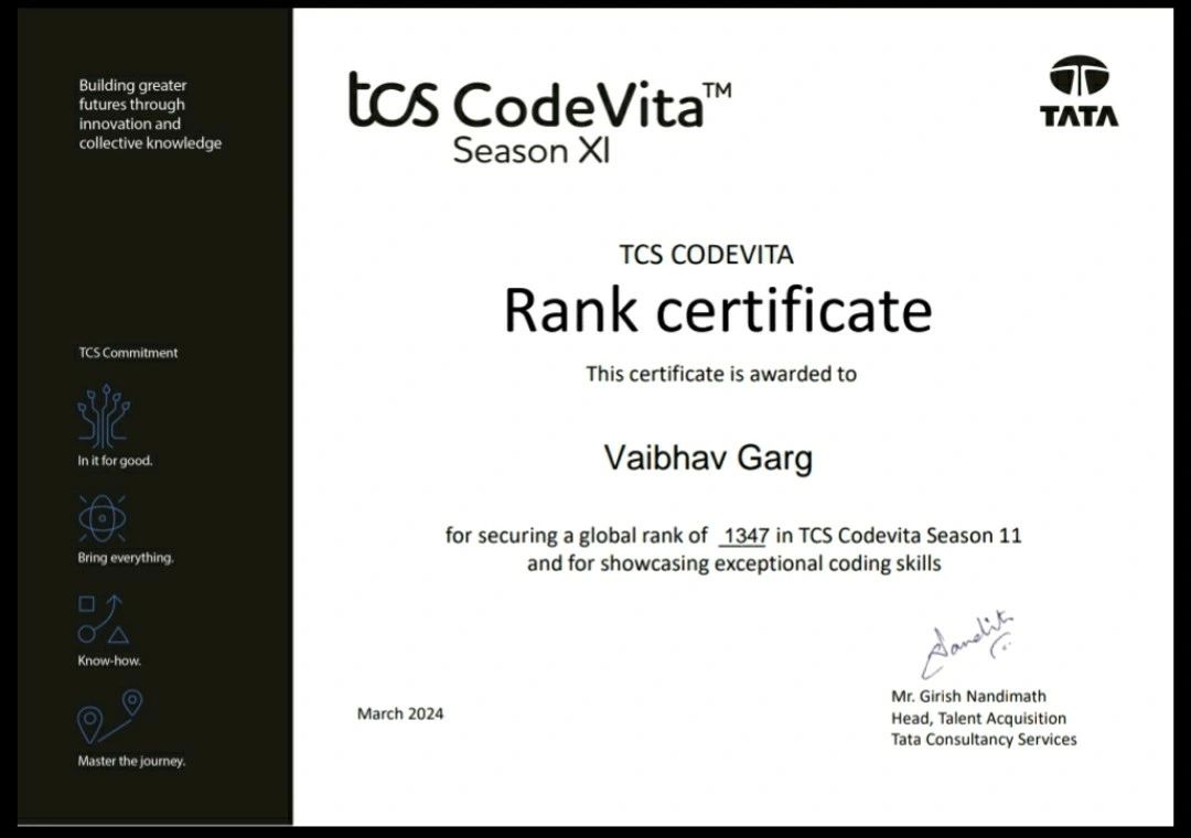 Vaibhav Garg on LinkedIn: #codevita #tcs Vaibhav Garg on LinkedIn: #codevita #tcs