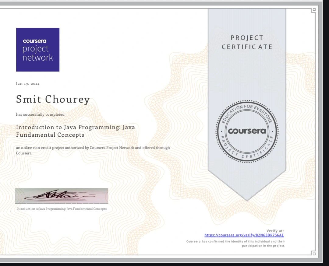Completed Introduction to Java Programming on Coursera! 🚀 Learned a lot ... Completed Introduction to Java Programming on Coursera! 🚀 Learned a lot ...