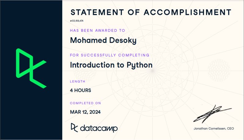 Mohamed Desoky on LinkedIn: #python #coding #certificate # ... Mohamed Desoky on LinkedIn: #python #coding #certificate # ...