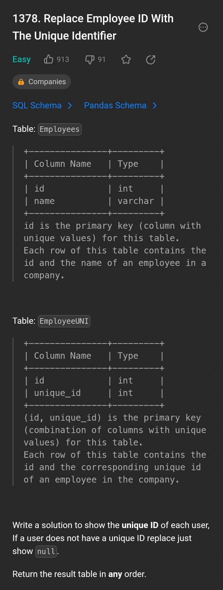 Sandeep S. on LinkedIn: I ️ SQL 1378.Replace Employee ID With The ... Sandeep S. on LinkedIn: I ️ SQL 1378.Replace Employee ID With The ...