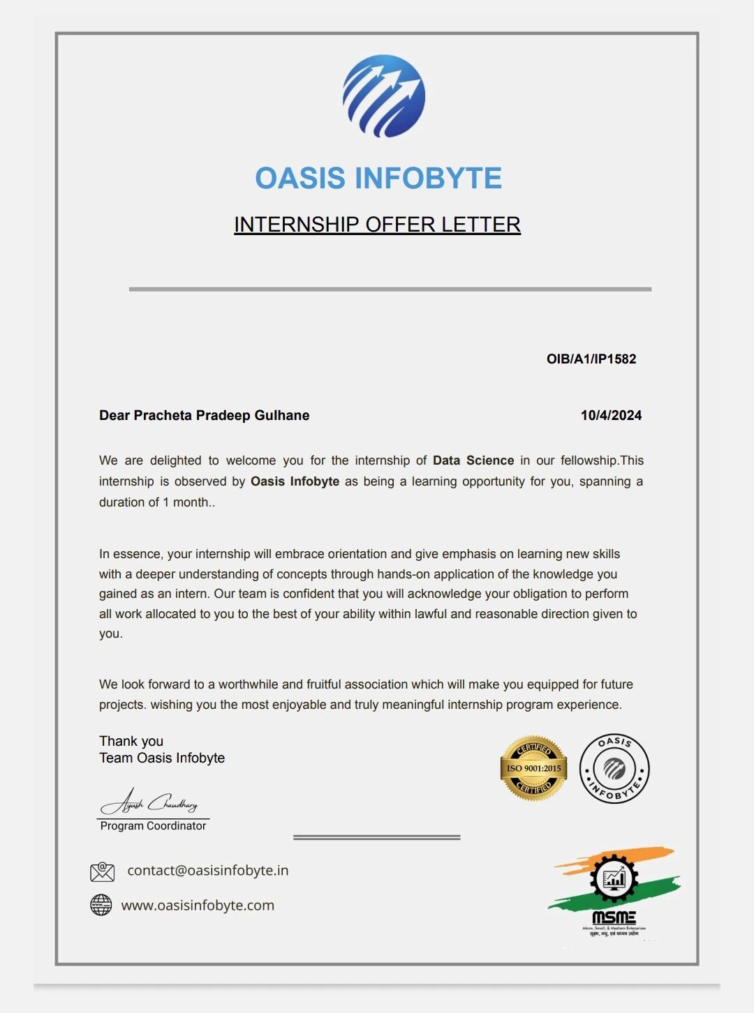 Pracheta Gulhane on LinkedIn: #oasisinfobyte Pracheta Gulhane on LinkedIn: #oasisinfobyte