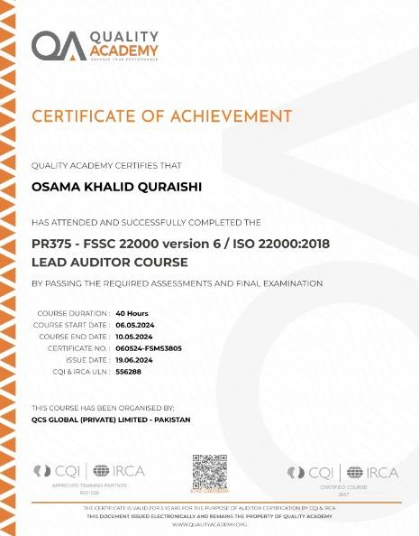 Osama Khalid on LinkedIn: #fssc #leadauditor #foodsafety # ... Osama Khalid on LinkedIn: #fssc #leadauditor #foodsafety # ...