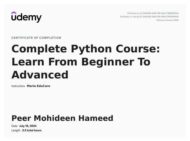 Peer Mohideen Hameed on LinkedIn: #python #programming #coding #udemy # ... Peer Mohideen Hameed on LinkedIn: #python #programming #coding #udemy # ...
