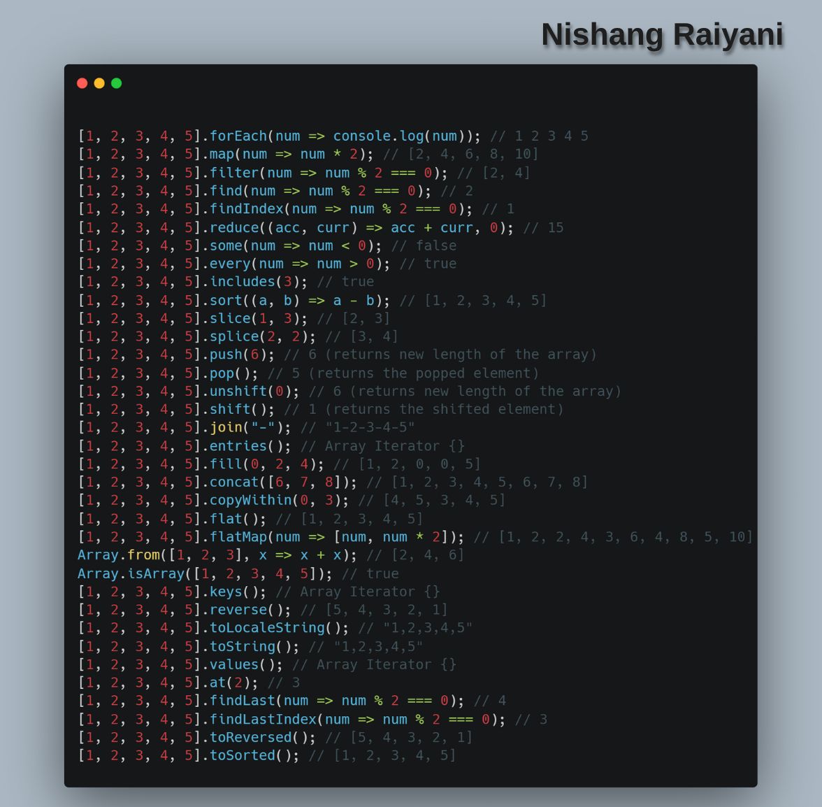 Nishang Raiyani on LinkedIn: #javascript #arraymethods #programming # ... Nishang Raiyani on LinkedIn: #javascript #arraymethods #programming # ...
