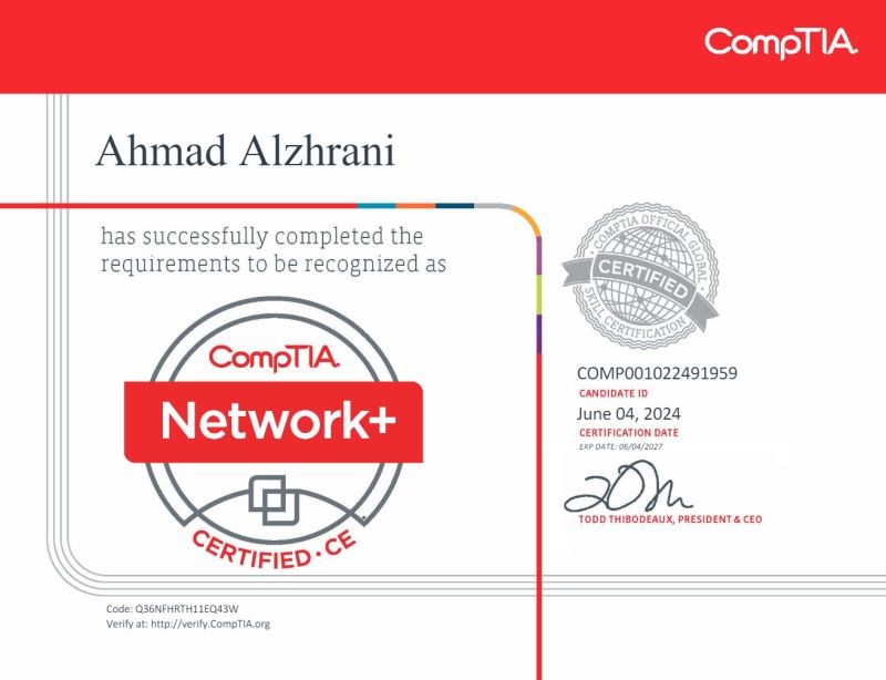 Ahmad Alzhrani on LinkedIn: CompTIA Network+ Certificate Acquired. As ... Ahmad Alzhrani on LinkedIn: CompTIA Network+ Certificate Acquired. As ...