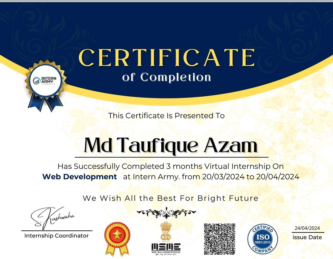 Md Taufique Azam on LinkedIn: #webdevelopment #internshipcompletion # ... Md Taufique Azam on LinkedIn: #webdevelopment #internshipcompletion # ...